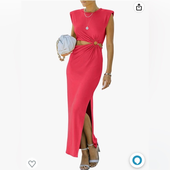 Dresses | Nbw Pink Bodycon Cut Out Padded Shoulders Maxi Dress With ...